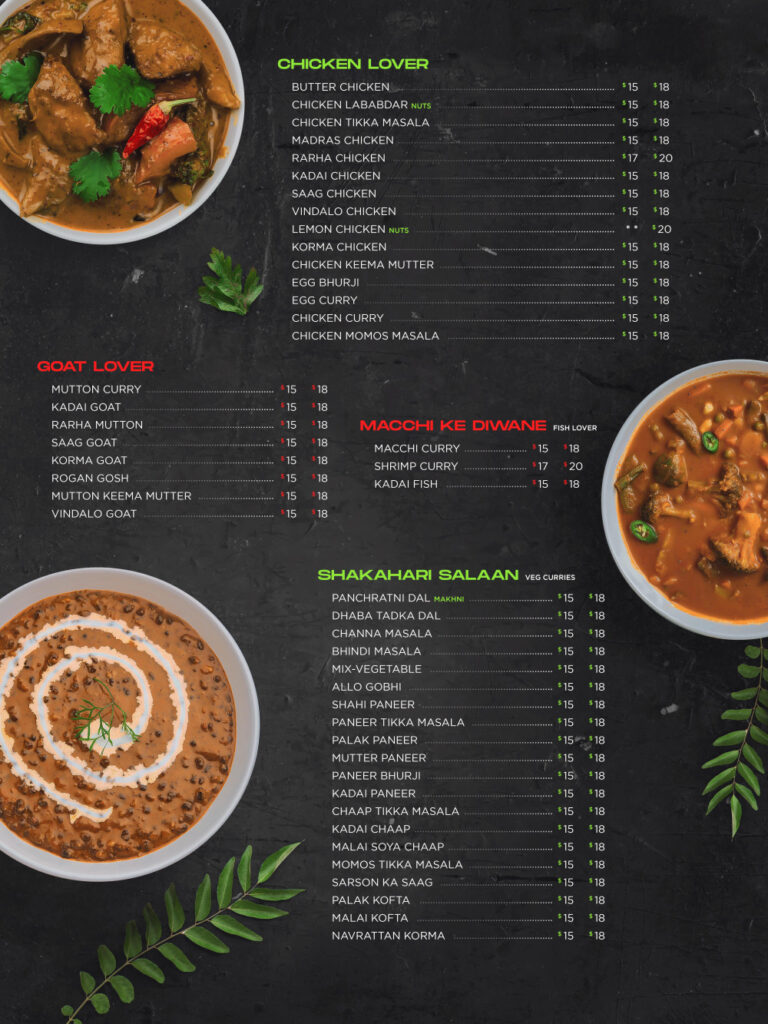 Menu & Prices - Sardar Ji